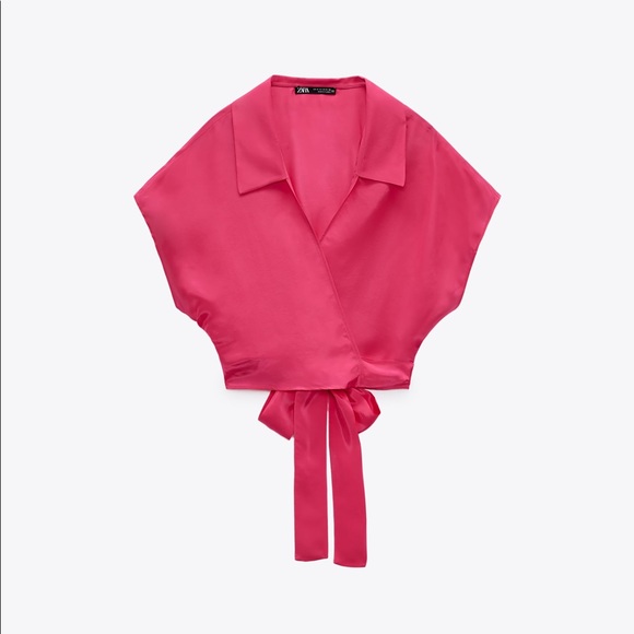 Zara | Tops | Zara Hot Pink Satin Crop Top Xs Nwt | Poshmark